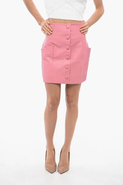 Balmain Leather High-waisted Skirt With Buttons In Pink | ModeSens