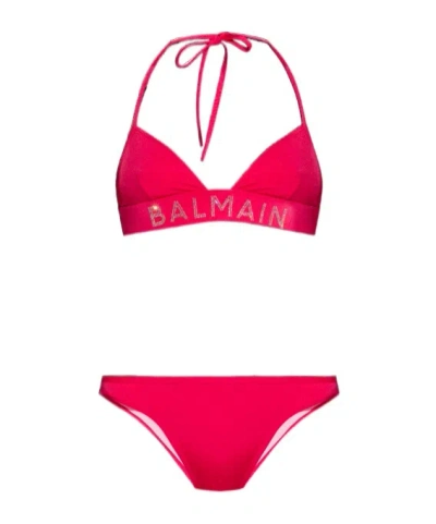 Balmain Logo-embellished Bikini Set In Red | ModeSens