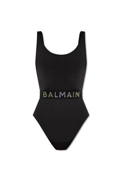 Balmain Logo Embellished One Piece Swimsuit In Black | ModeSens