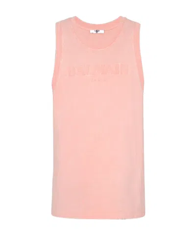 Balmain Logo-embroidered Cotton Tank Top In Pink | ModeSens