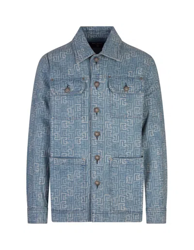 Balmain Logo Monogram Denim Jacket In Blue | ModeSens