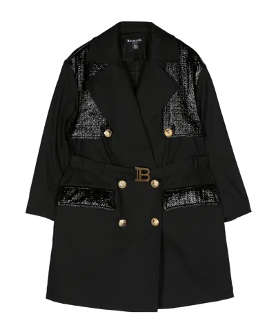 Balmain Patent-panels Double-breasted Coat In Black | ModeSens