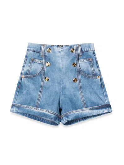 Balmain Kids' Short Shorts With Gold Buttons In Azure | ModeSens
