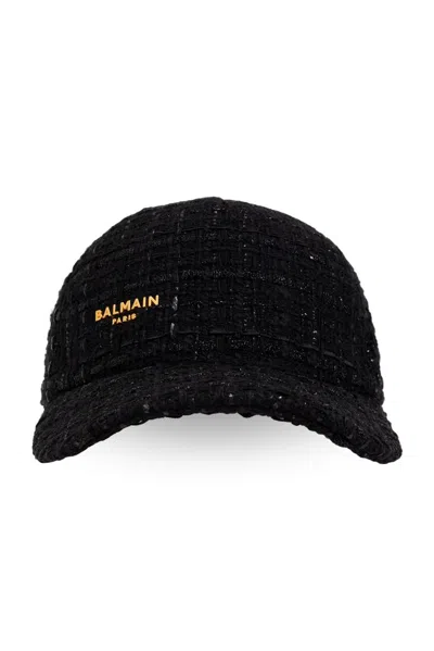 Balmain Tweed Baseball Cap In Black | ModeSens