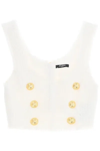 Balmain Women's Cropped Tank Top In White | ModeSens