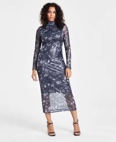 Bar Iii Women's Foil Mesh Mock Neck Bodycon Midi Dress, Created For ...