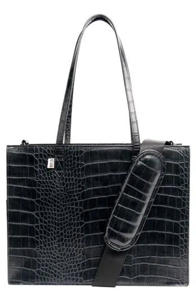 Beis Béis Mini Work Croc Embossed Faux Leather Tote In Black | ModeSens