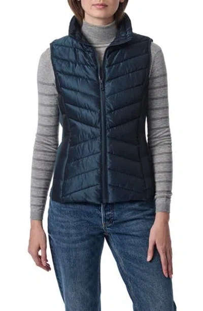 Bernardo Chevron Quilted Puffer Vest In Deep Ocean | ModeSens