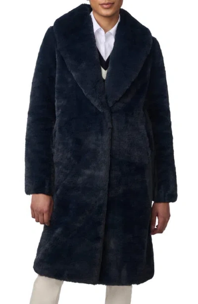 Bernardo Faux Fur Shawl Collar Coat In Navy | ModeSens