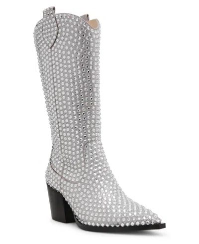 Betsey Johnson Women's Randy Rhinestone Western Boots In Silver | ModeSens