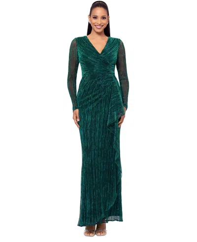Betsy & Adam Women's Metallic Draped Long-sleeve Gown In Jade | ModeSens