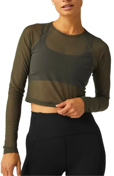 Beyond Yoga Show Off Sheer Mesh Crop Top In Modern Olive | ModeSens