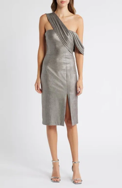 Black Halo Evelina Metallic Off The Shoulder Sheath Dress In Sky Dust ...
