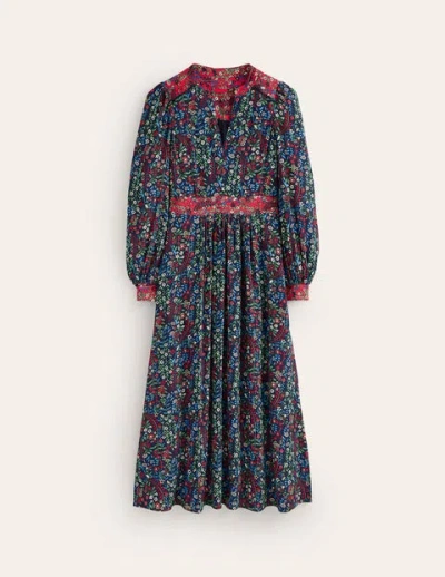 Boden Zoe Trim Detail Midi Dress French Navy, Foliage Bud Women In ...