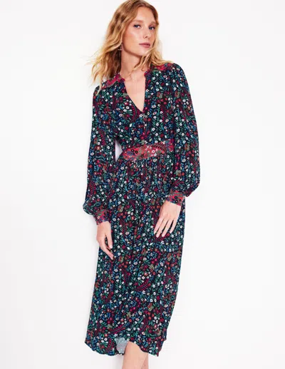 Boden Zoe Trim Detail Midi Dressfrench Navy, Foliage Bud Women In ...