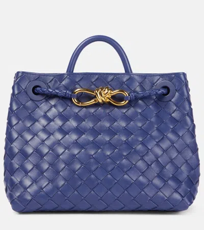 Bottega Veneta Andiamo Small Intrecciato Leather Tote Bag In Blue ...