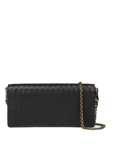 Bottega Veneta Rectangular Crossbody Bag With Woven Texture In Black ...