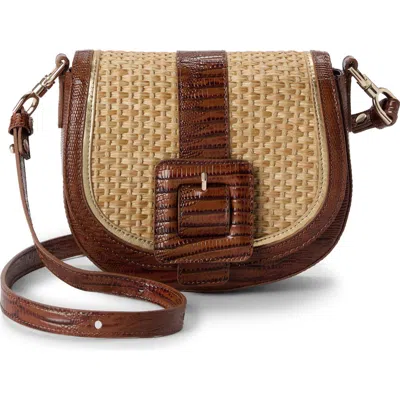 Brahmin Briar Raffia & Croc Embossed Leather Crossbody Bag In Caramel ...