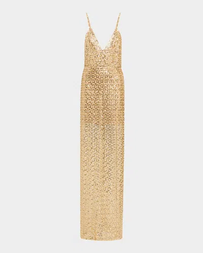 Bronx And Banco Allegra Bead & Sequin Deep V-neck Gown In Gold | ModeSens