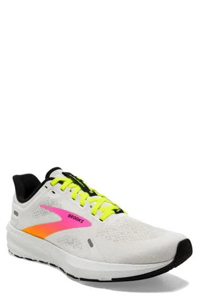 Brooks Launch 9 Running Shoe In White/pink/nightlife | ModeSens