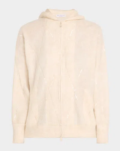 Brunello Cucinelli Paillette Argyle Mohair Knit Zip Hoodie In Cyu40 Seashell Panam | ModeSens