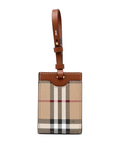 Burberry Check Leather Tag In Beige | ModeSens