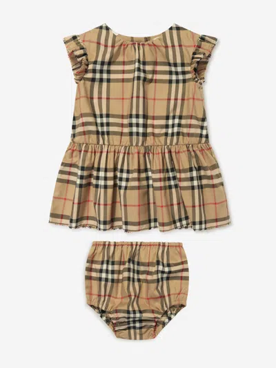 Burberry Baby Check Cotton-blend Dress And Bloomers Set In Beige | ModeSens