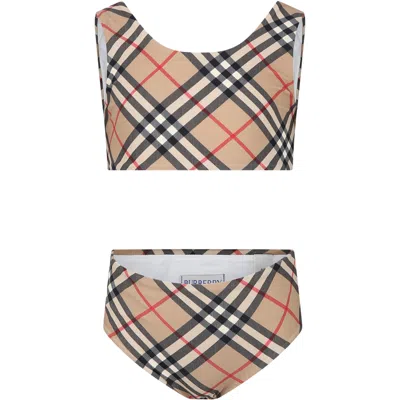 Burberry Kids' Beige Bikini For Girl With Vintage Check In Archive Beige Ip Check | ModeSens