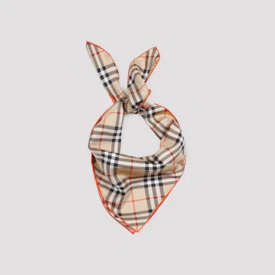 Burberry Beige Iconic Check Silk Scarf In Nude & Neutrals | ModeSens