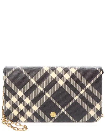 Burberry Check E-canvas Wallet On Chain In Black | ModeSens
