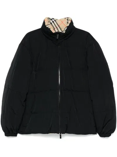 Burberry Check Lining Reversible Puffer Jacket In Black | ModeSens