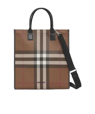 Burberry Check-pattern Tote Bag In Brown | ModeSens