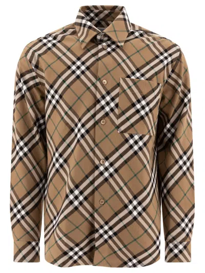 Burberry Check Printed Long Sleeved Shirt In Beige Vintage Check | ModeSens