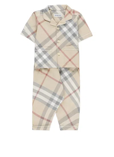 Burberry Babies' Check Two-piece Jumpsuit In Beige | ModeSens