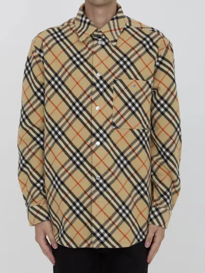 Burberry Check Wool Shirt In Sand Ip Check | ModeSens