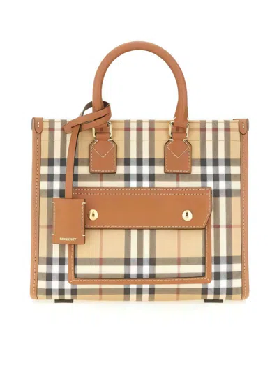 Burberry Classic Check Pattern Tote Bag In Brown | ModeSens