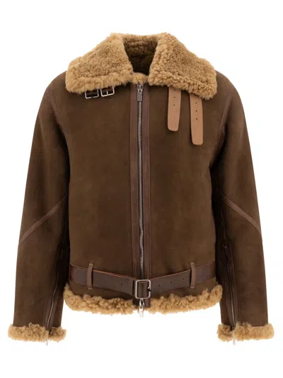 Burberry Shearling Aviator Jacket In Brown | ModeSens