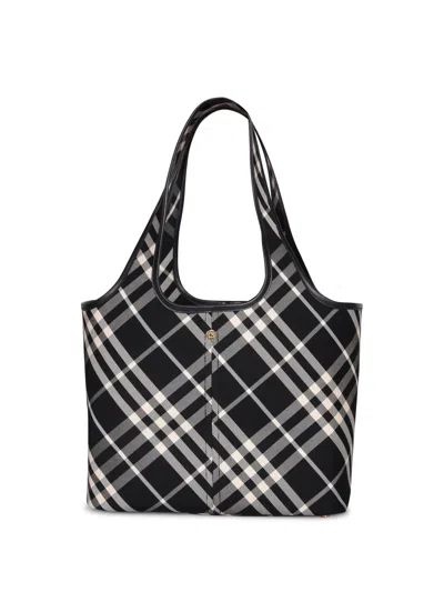 Burberry Embroidered Canvas Small Check Shopping Bag In Blackcalico ...