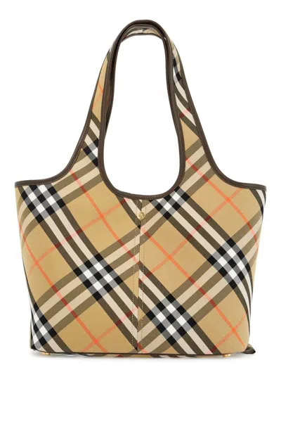 Burberry Ered Small Checkered Tote Bag In Beige | ModeSens