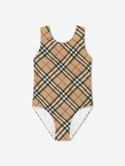 Burberry Babies' Girls Archive Check Swimsuit In Beige | ModeSens