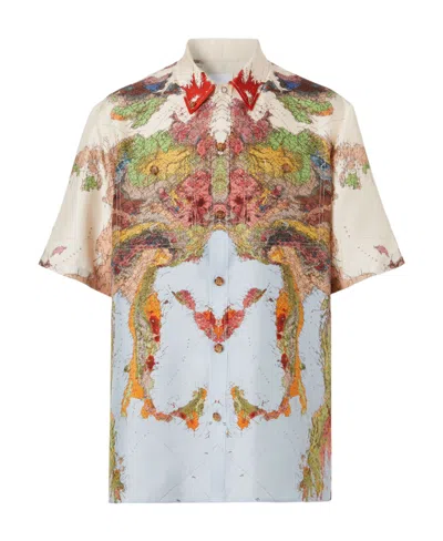 Burberry Map Graphic-print Silk Shirt In Nude | ModeSens