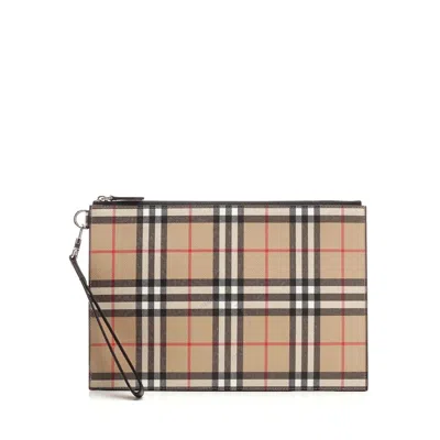 Burberry Men's Edin Vintage Check Pattern Zip Pouch In Beige | ModeSens