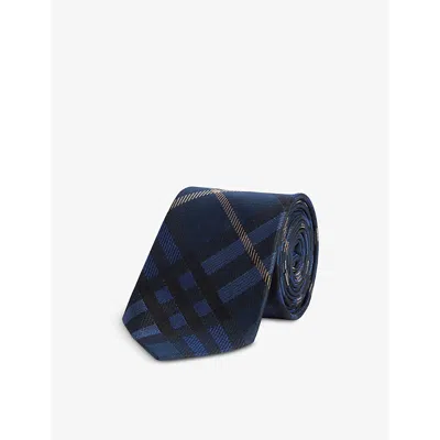 Burberry Mens Check-pattern Silk Tie In Blue | ModeSens
