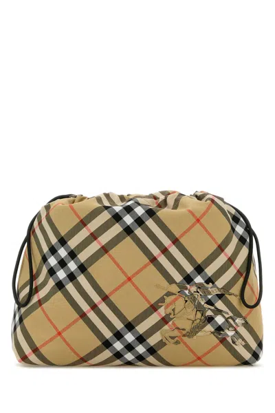 Burberry Printed Fabric Check Pouch In Sand | ModeSens