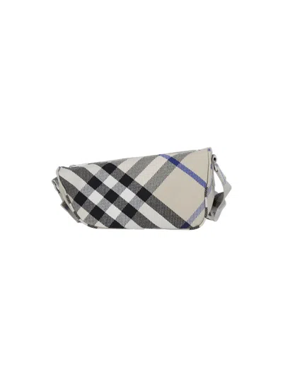 Burberry Small Shield Checked Messenger Bag In Beige | ModeSens