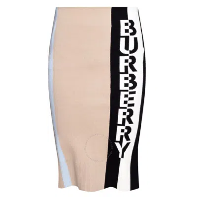 Burberry Soft Fawn Kristen Logo Jacquard Merino Wool Pencil Skirt ...