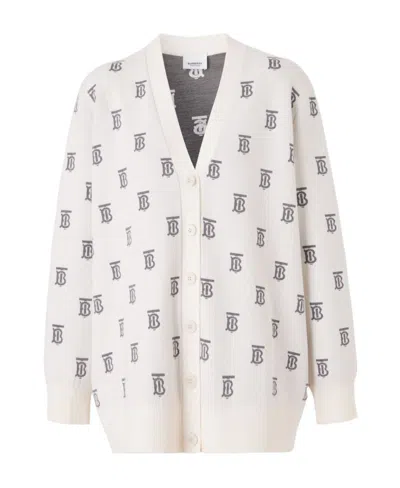 Burberry Tb Monogram V-neck Cardigan In White | ModeSens