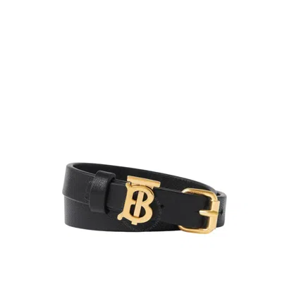 Burberry Tb Wrap-around Leather Bracelet In Black | ModeSens