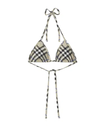 Burberry Triangle-cup Checked Bikini Top In Lichen | ModeSens