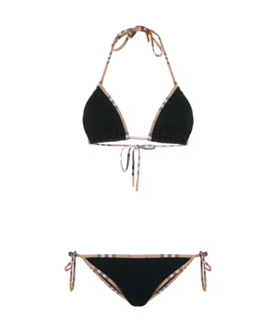 Burberry Vintage Check Trim Triangle Bikini In Black | ModeSens